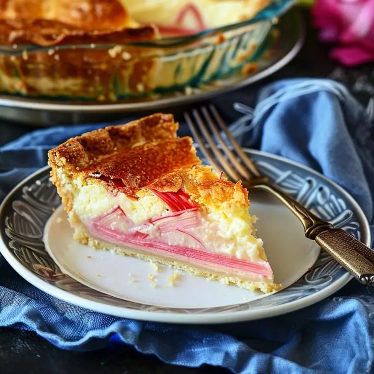 Rhubarb Magic Crust Custard Pie - FunCraftyKitchen