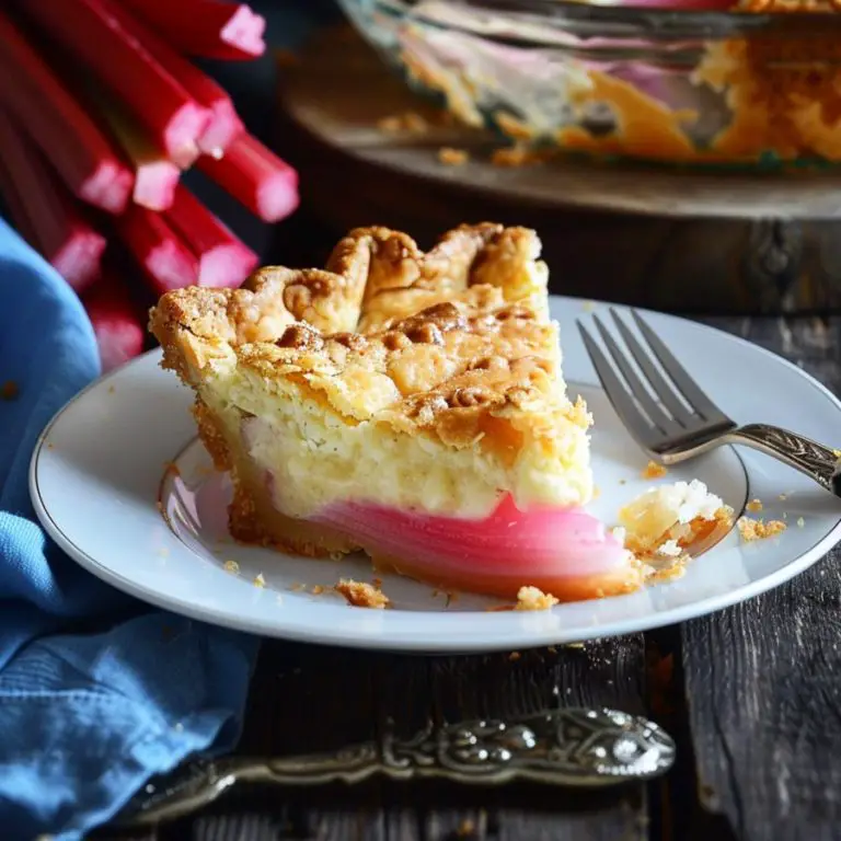 Rhubarb Magic Crust Custard Pie - FunCraftyKitchen