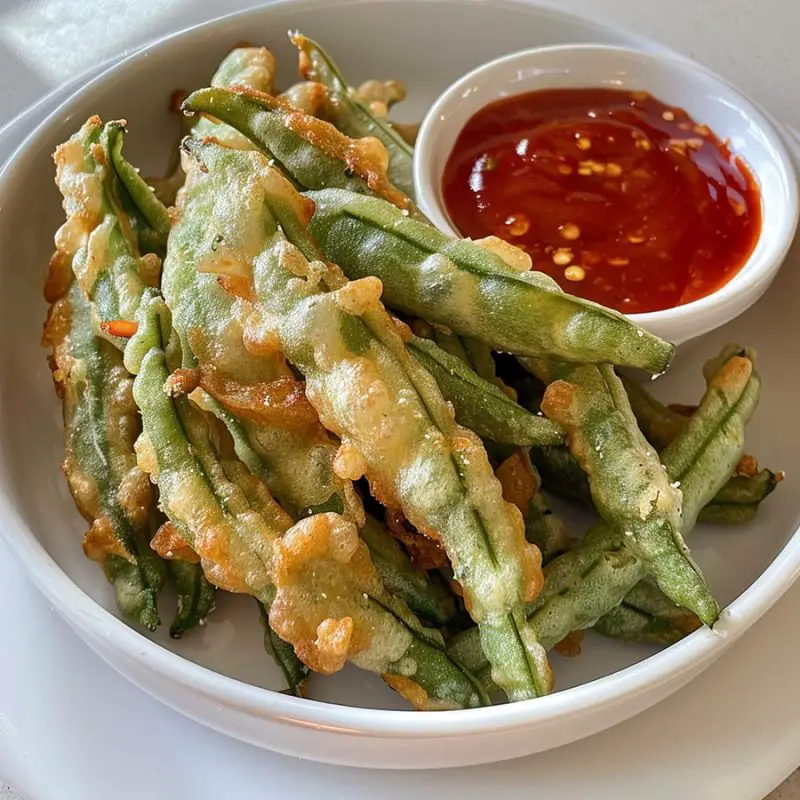 Beer Battered Fried Green Beans with Sriracha Dip - FunCraftyKitchen
