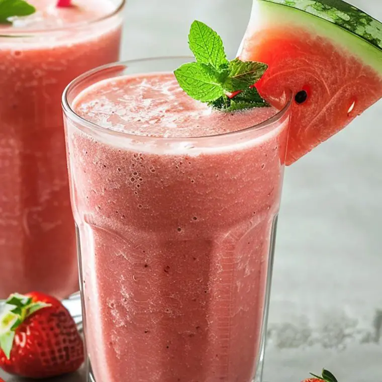 Vegan Watermelon Strawberry Smoothie - FunCraftyKitchen