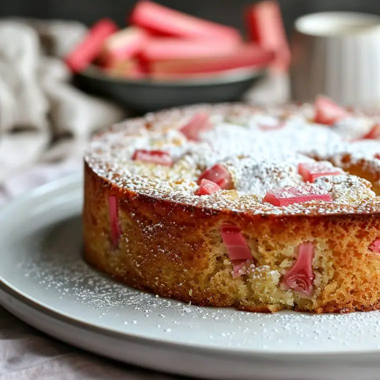 Rhubarb Sour Cream Cake - FunCraftyKitchen