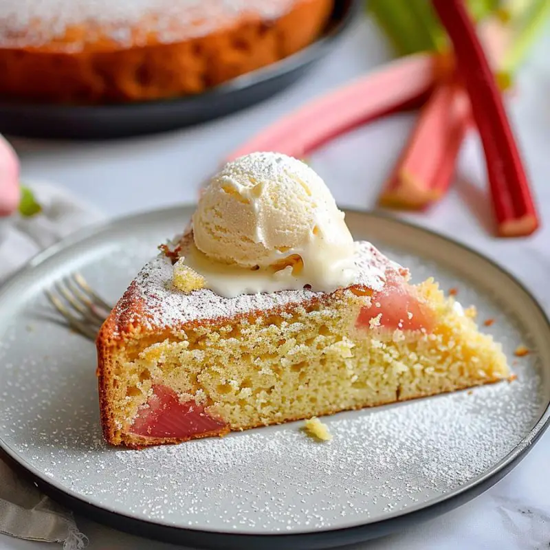 Rhubarb Sour Cream Cake - FunCraftyKitchen