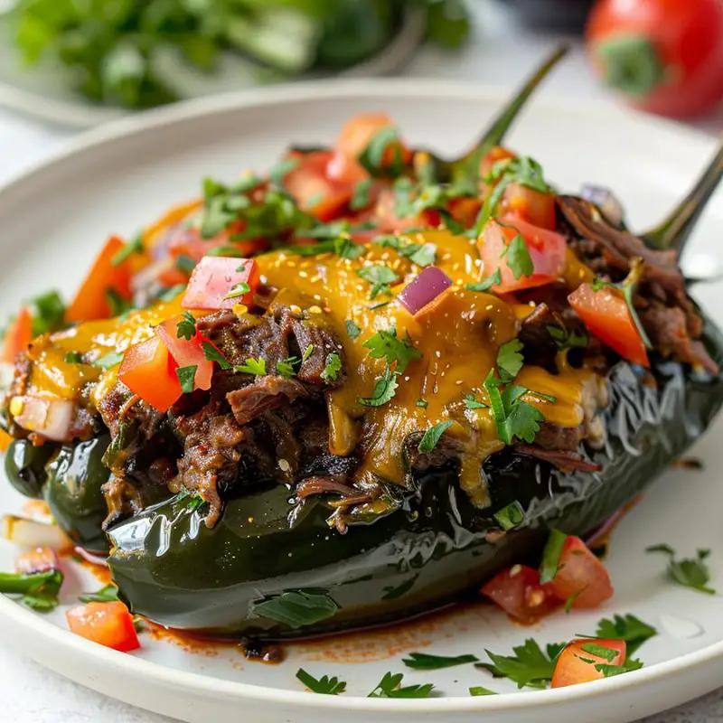 Brisket Stuffed Poblano Peppers - FunCraftyKitchen