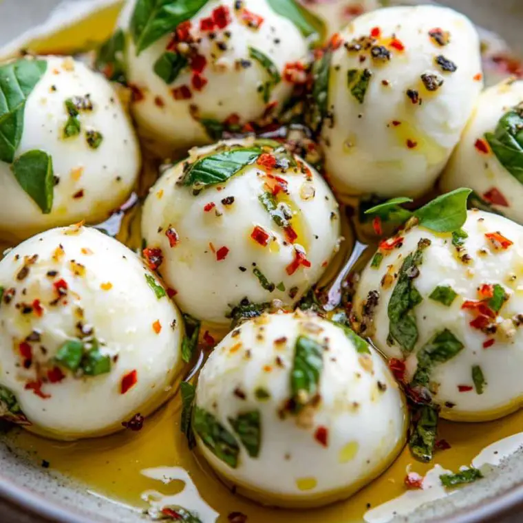 Marinated Mozzarella Balls with Fresh Basil - FunCraftyKitchen