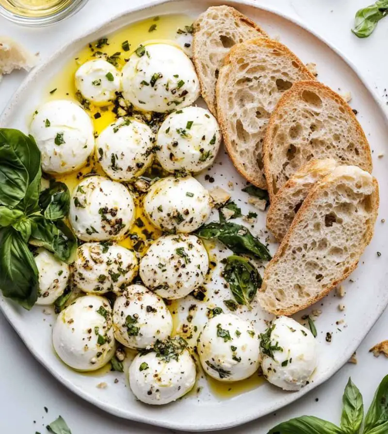 Marinated Mozzarella Balls with Fresh Basil - FunCraftyKitchen