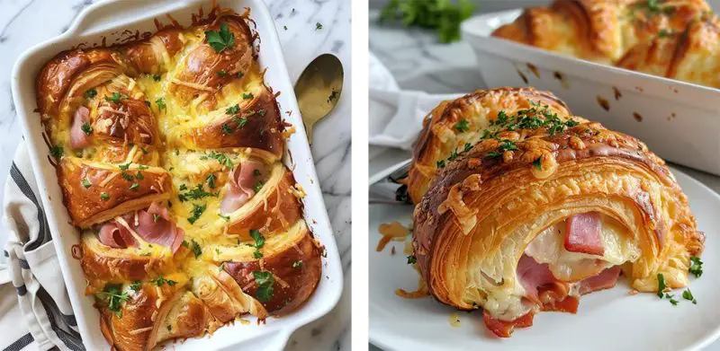 Ham & Cheese Croissant Breakfast Bake - FunCraftyKitchen