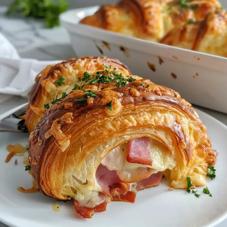 Ham & Cheese Croissant Breakfast Bake - FunCraftyKitchen