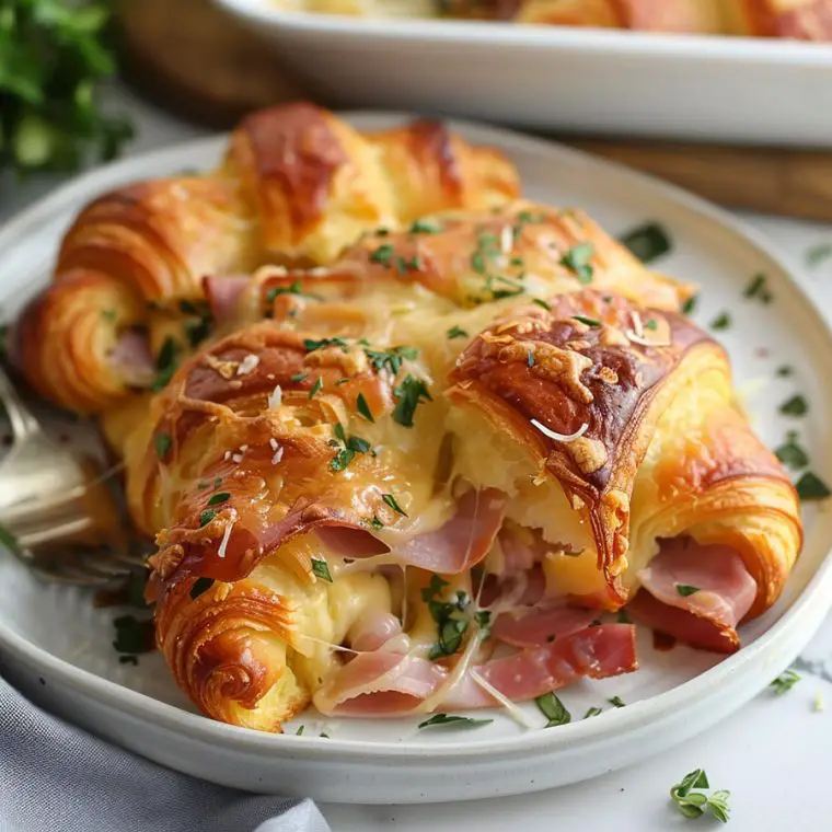 Ham & Cheese Croissant Breakfast Bake - FunCraftyKitchen