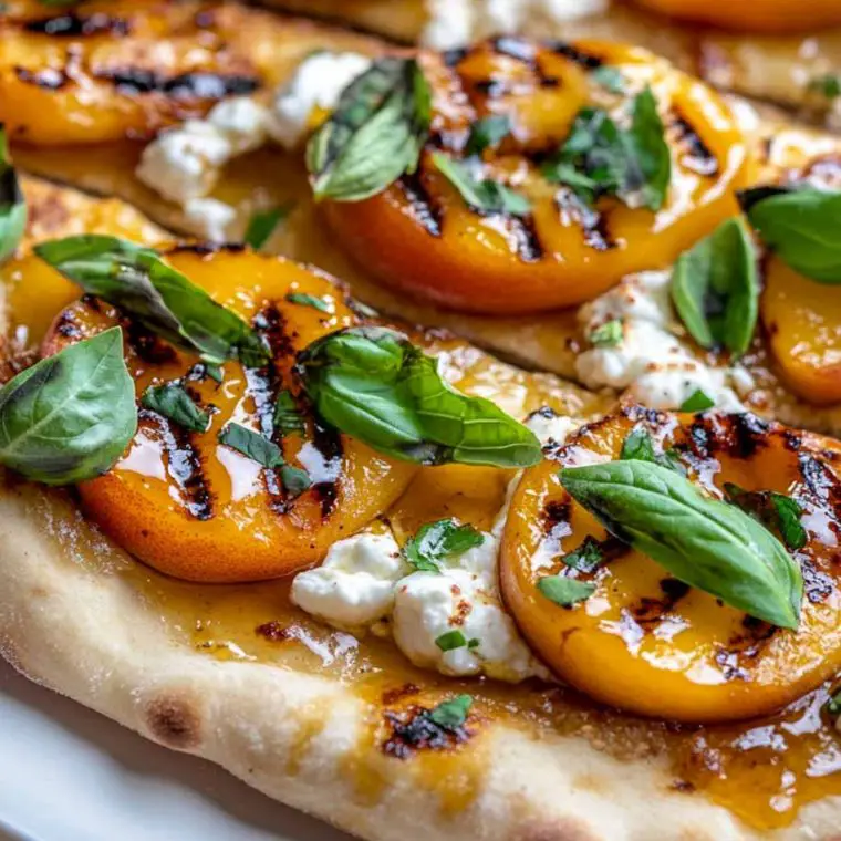Grilled Peach Flatbread with Hot Honey - FunCraftyKitchen