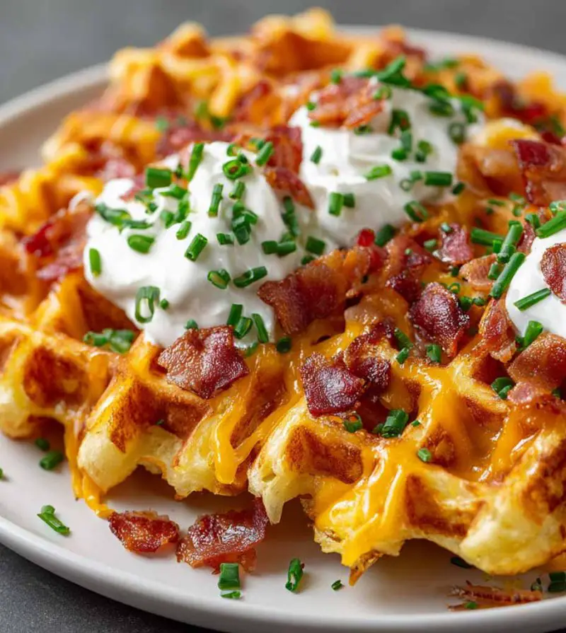 Loaded Baked Potato Waffles - FunCraftyKitchen