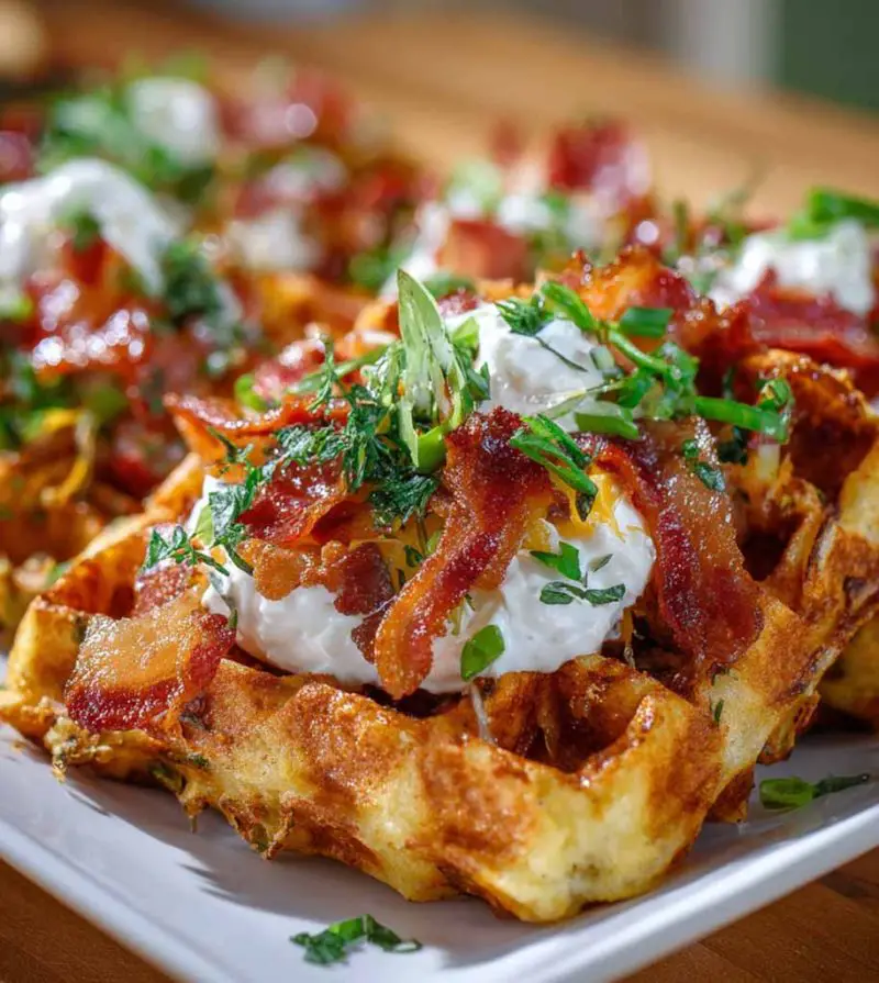 Loaded Baked Potato Waffles - FunCraftyKitchen